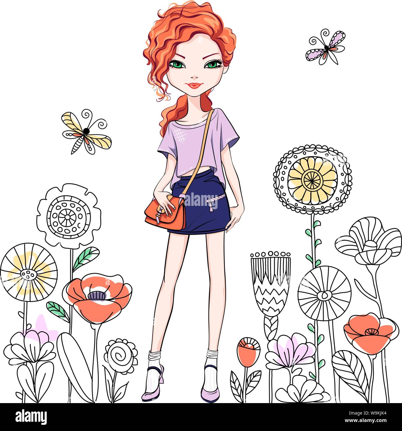 Cute flower girl drawing Cut Out Stock Images & Pictures - Alamy