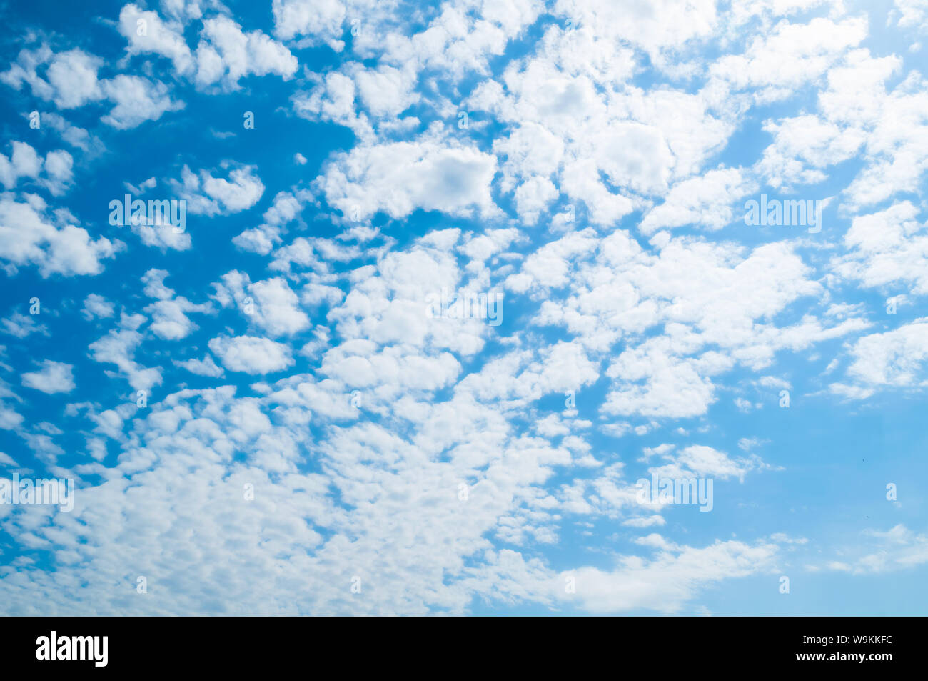 Blue dramatic sky background - white dramatic colorful clouds lit by sunlight. Vast sky ...