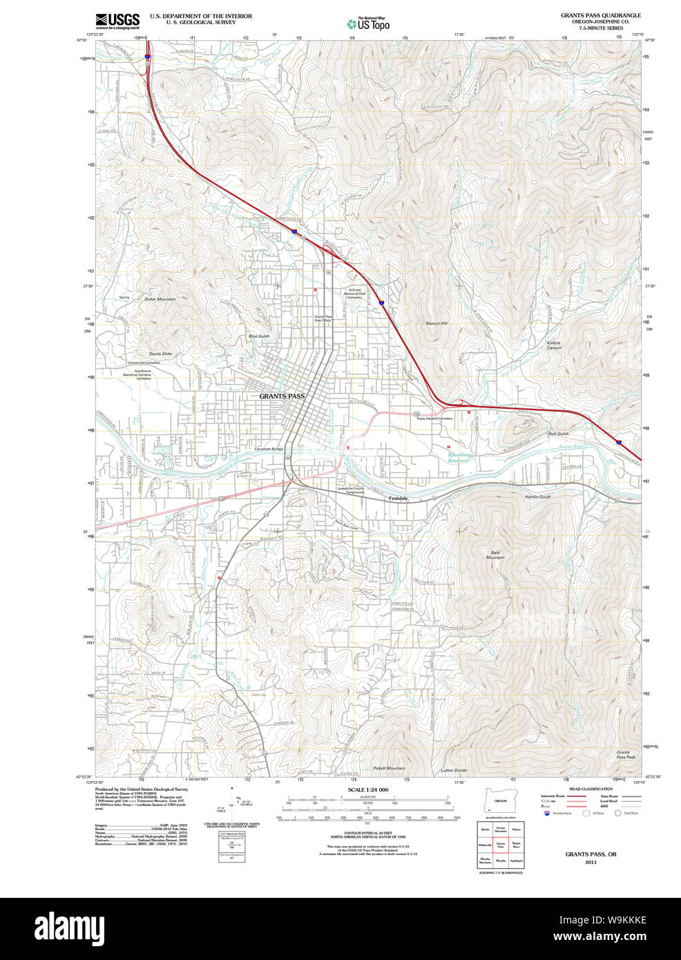 USGS Topo Map Oregon Grants Pass 20110831 TM Restoration Stock Photo ...