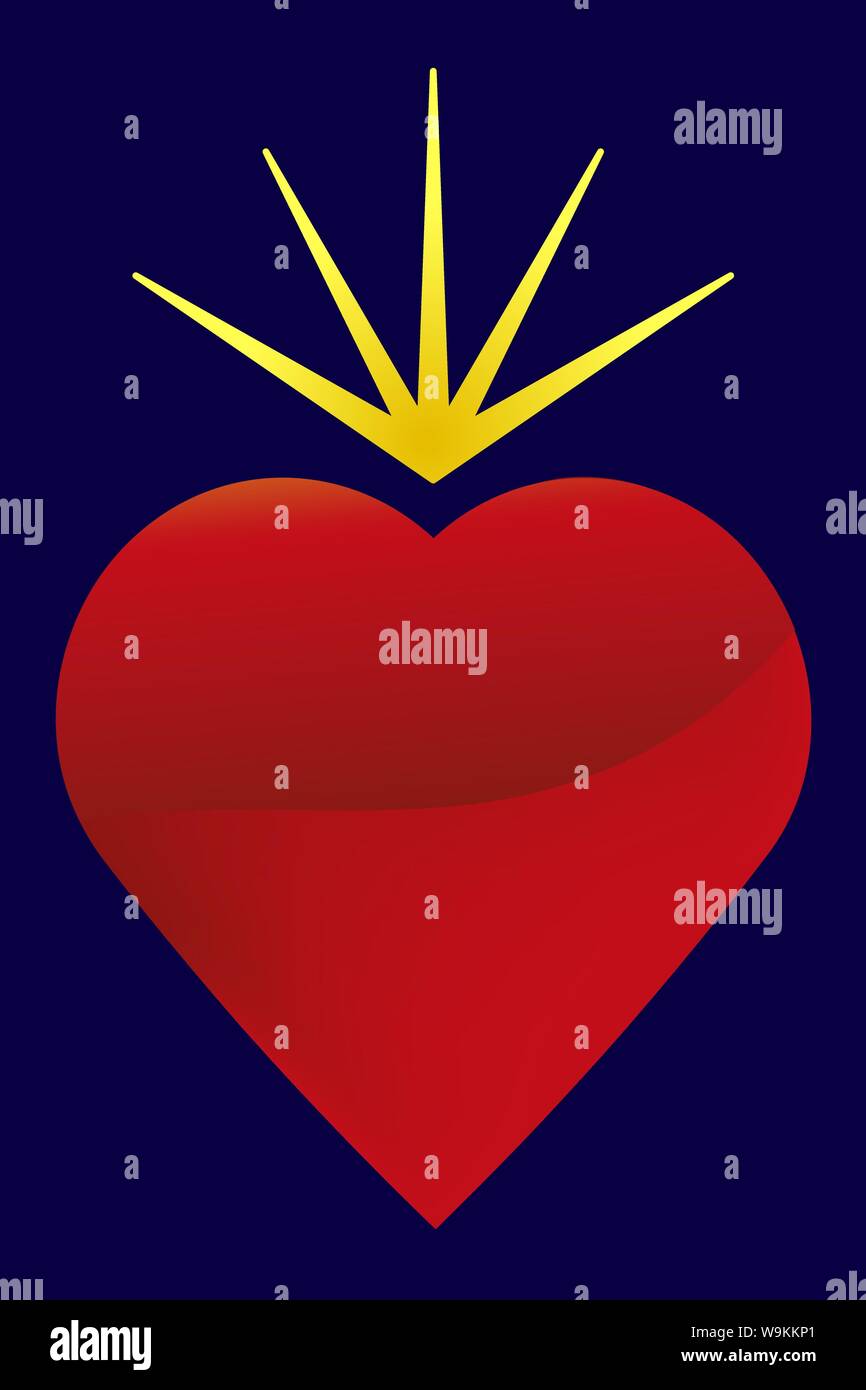 Vector illustration. Flaming heart icon with light reflects and ...