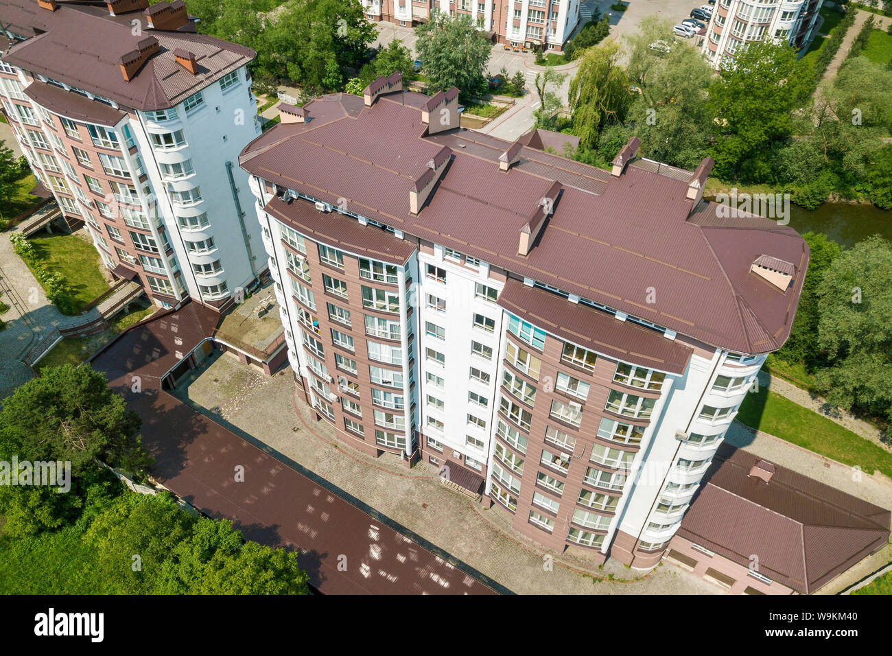 Apartment tall building, top view. Drone aerial photography Stock Photo ...