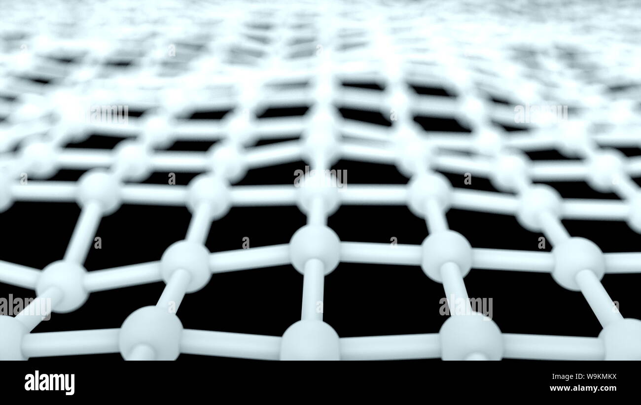 Network, surface of atom model, close up view, business or science ...