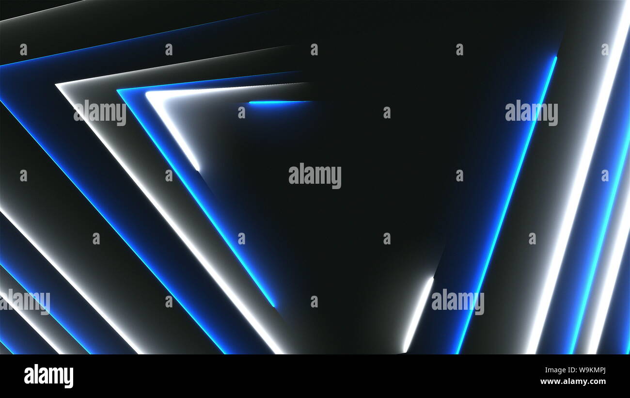 Many neon triangles in space, abstract computer generated backdrop, 3D ...
