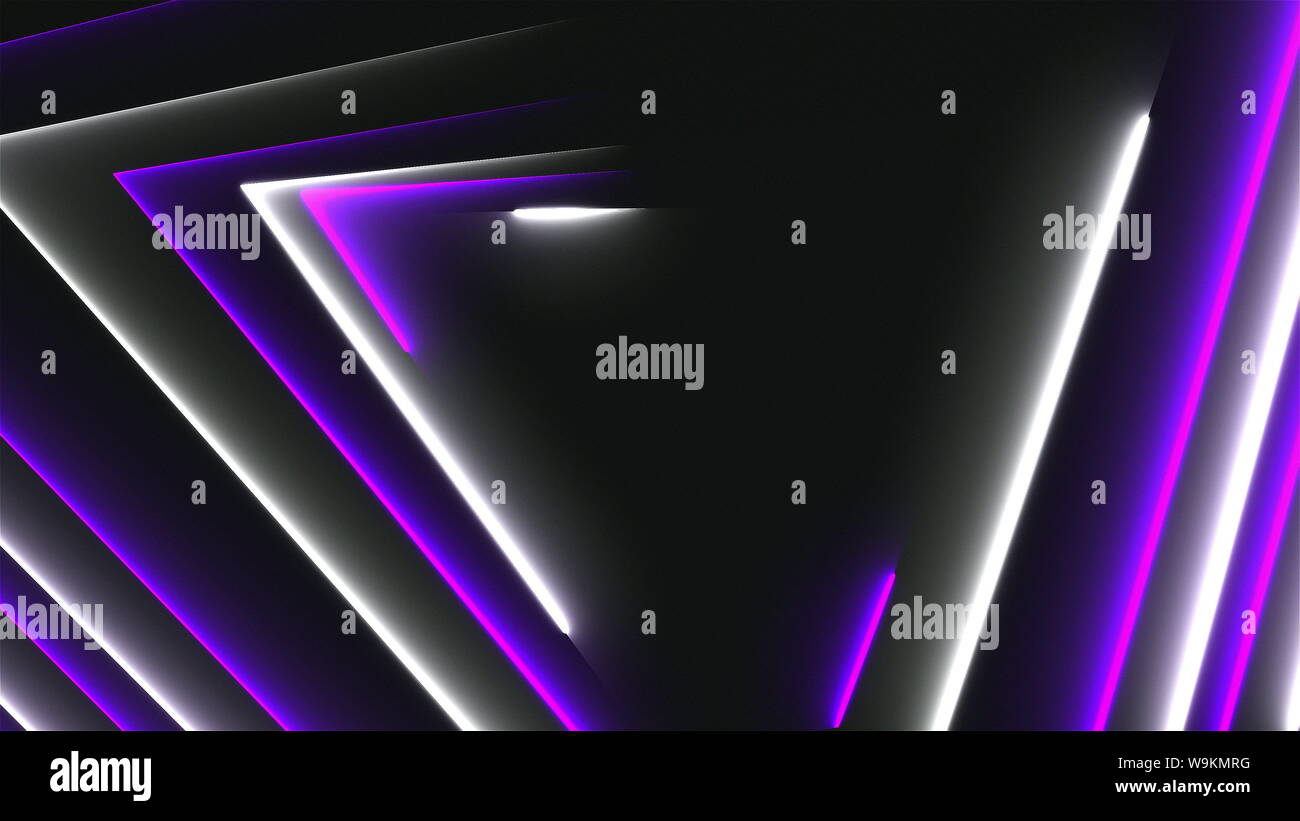 Many neon triangles in space, abstract computer generated backdrop, 3D ...