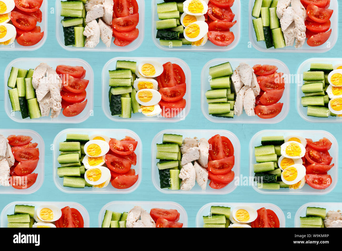 Healthy fitness food for the whole day. Multiple portions in containers ...