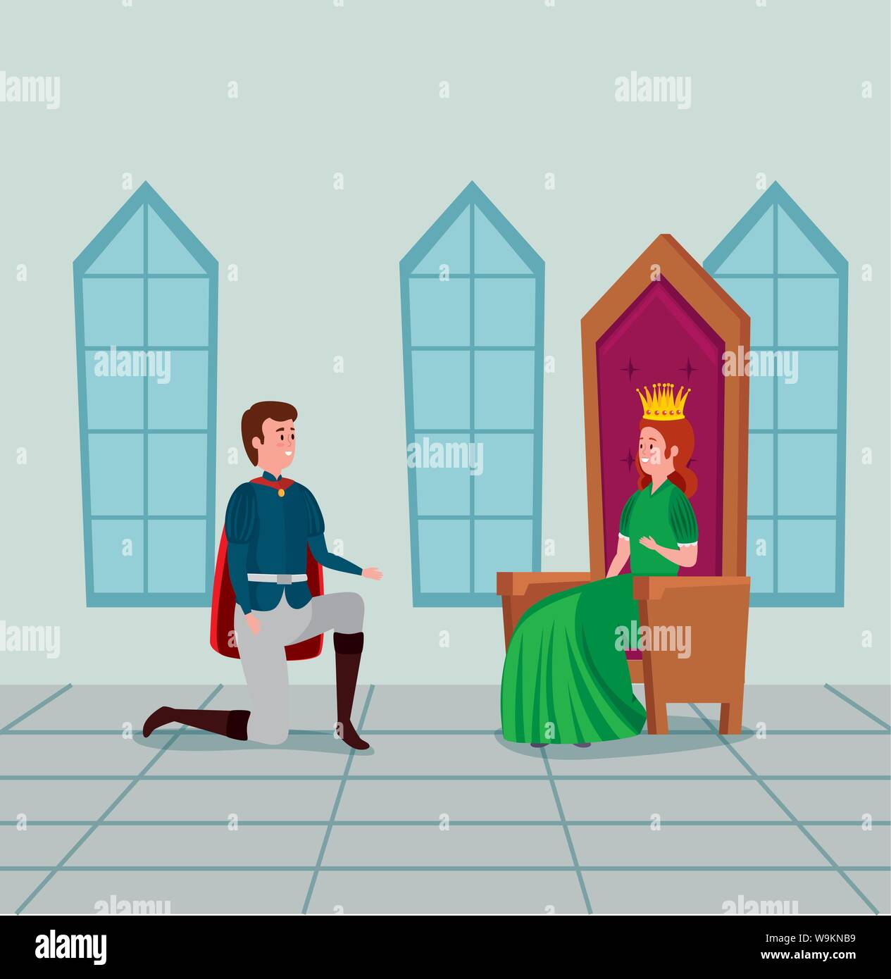 woman queen sitting in the chair and boy prince in the castle Stock ...