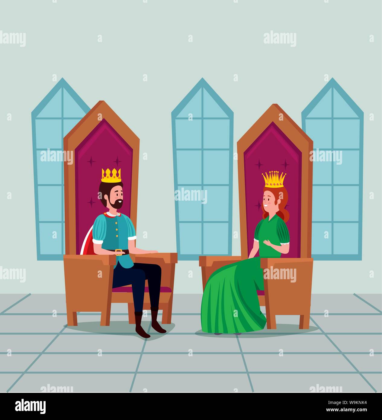 Cartoon King And Queen On Throne