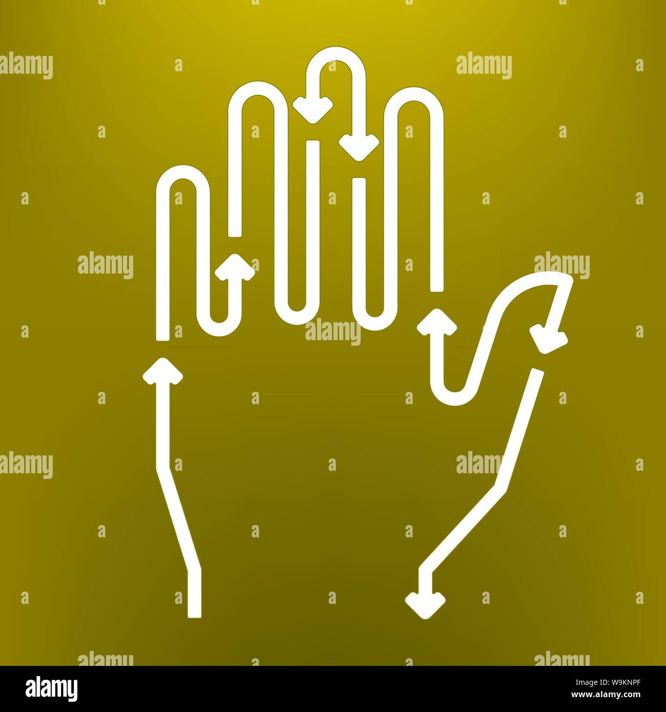 Vector illustration. Hand icon in white with arrows. Direction symbol ...