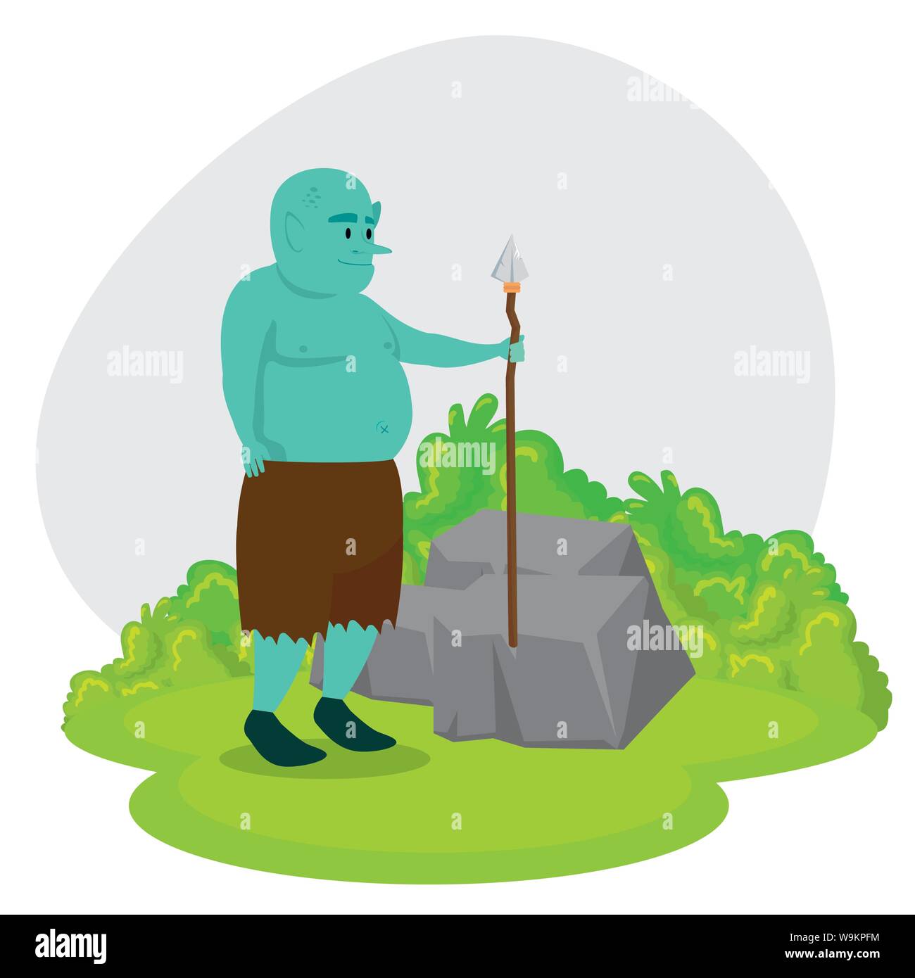 troll with spear and stone with bushes plants Stock Vector Image & Art ...