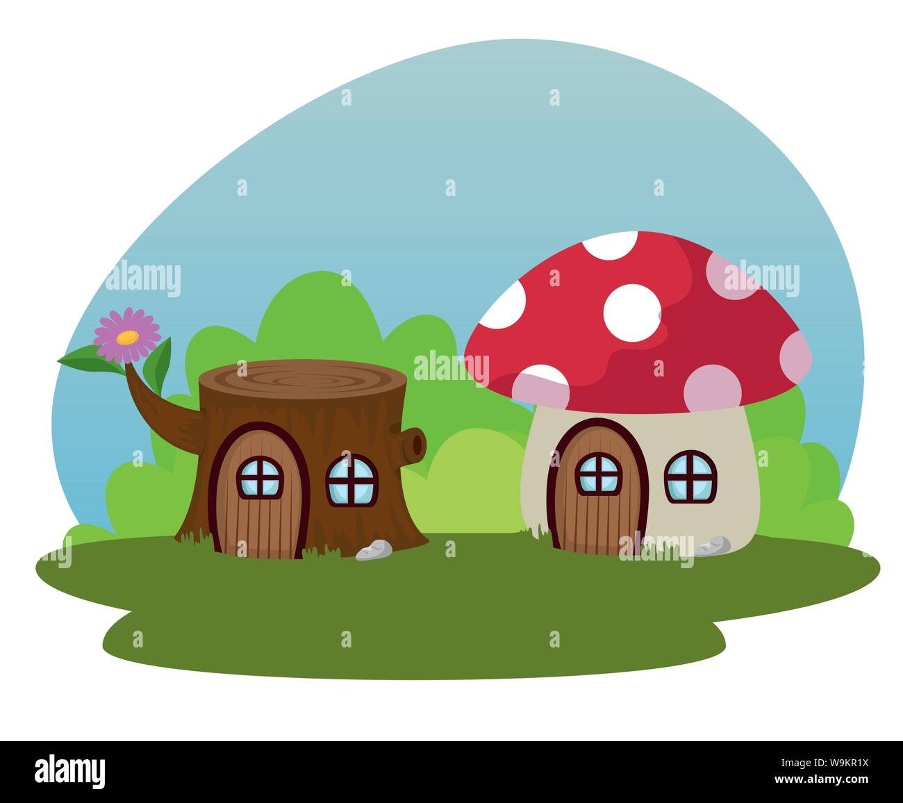trunk tree and fungus house with door and window Stock Vector Image ...