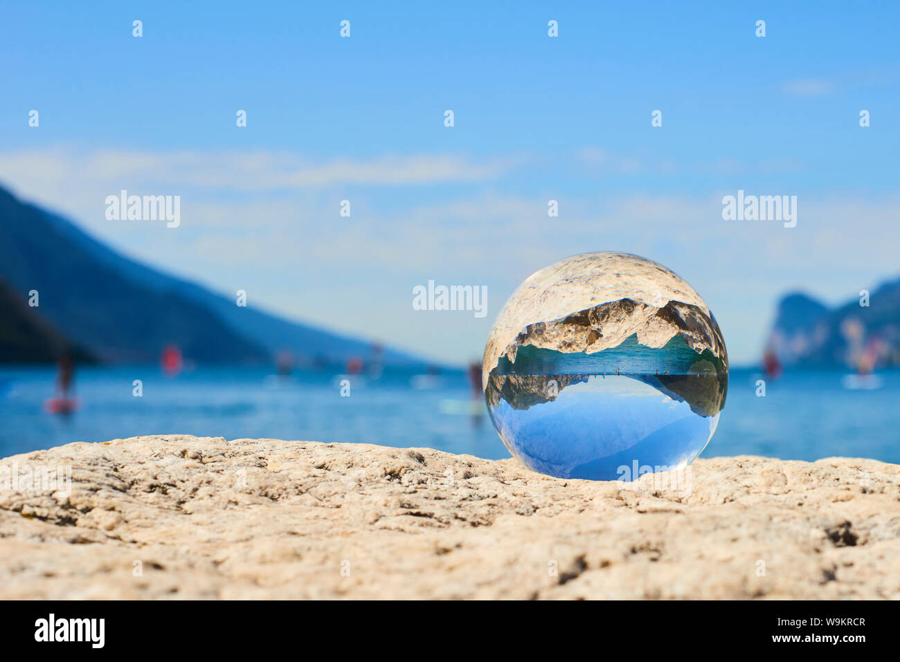 Lake Garda (Lago di Garda or Lago Benaco) seen through a glass crystal ...