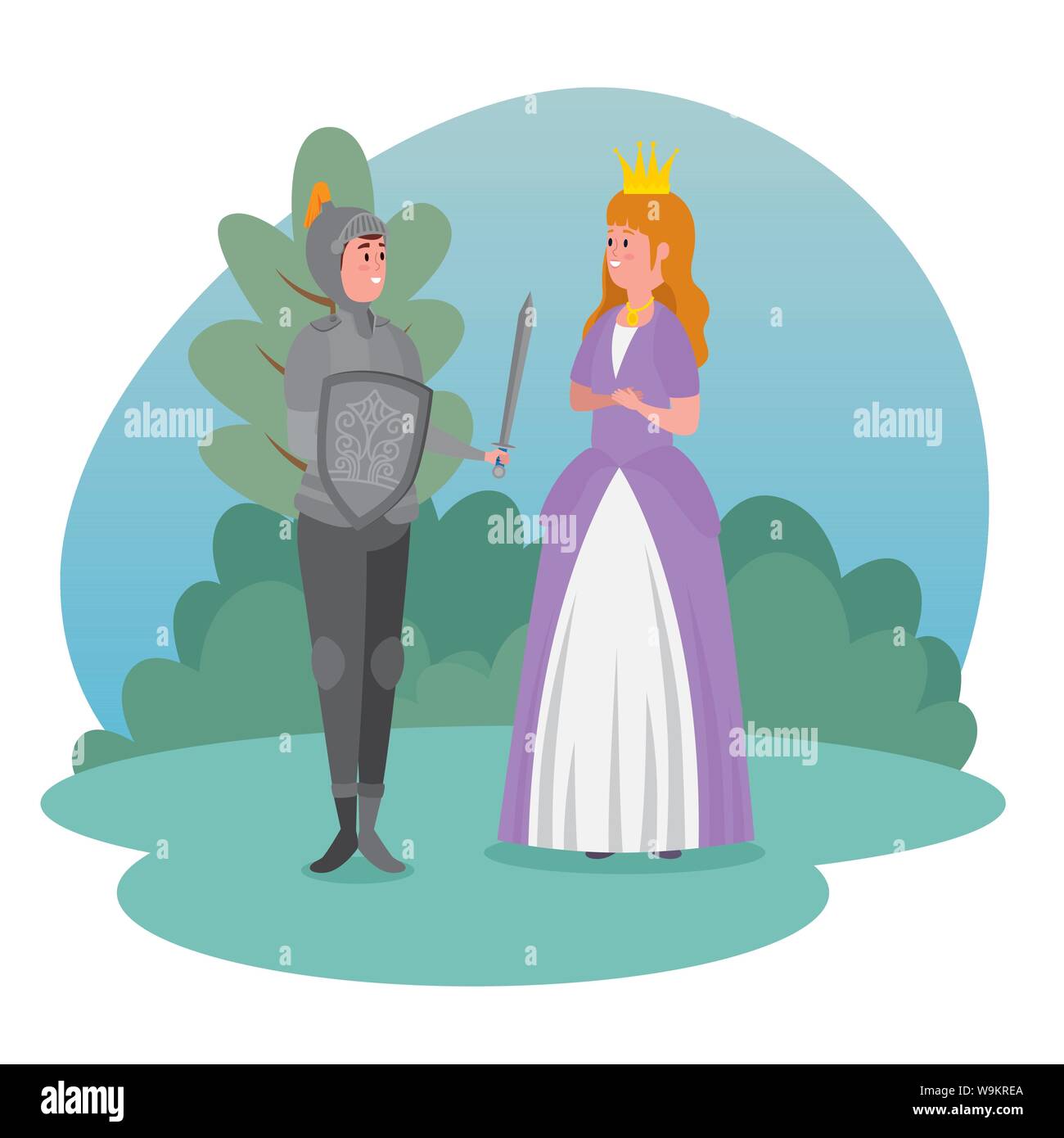 sir with shield and sword with girl princess with crown Stock Vector ...