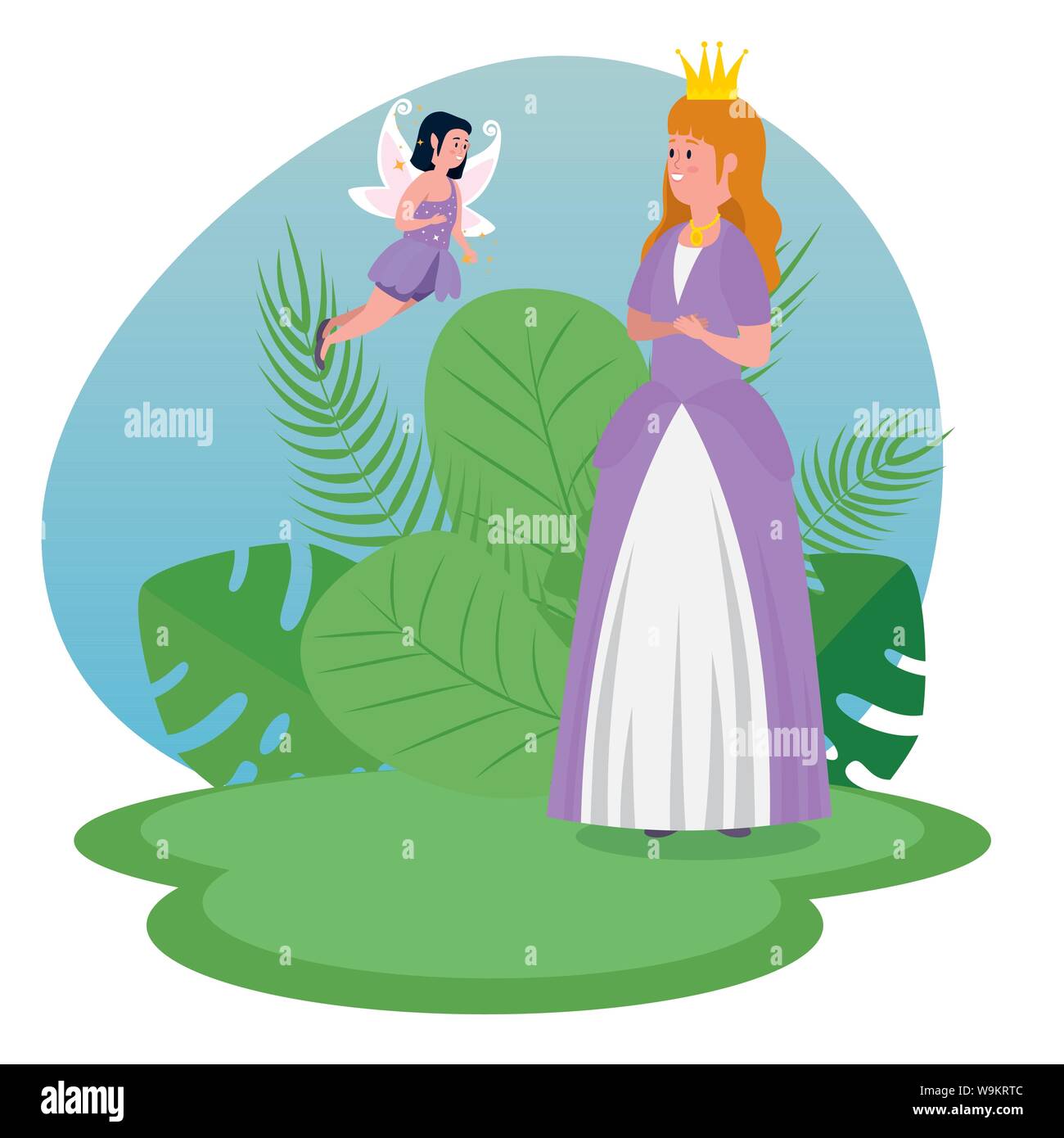 happy princess with crown and fairy flying Stock Vector Image & Art - Alamy