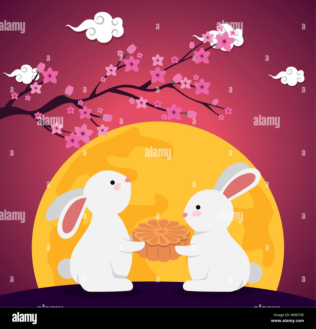 rabbits together with cookie and tree branches trees Stock Vector Image ...
