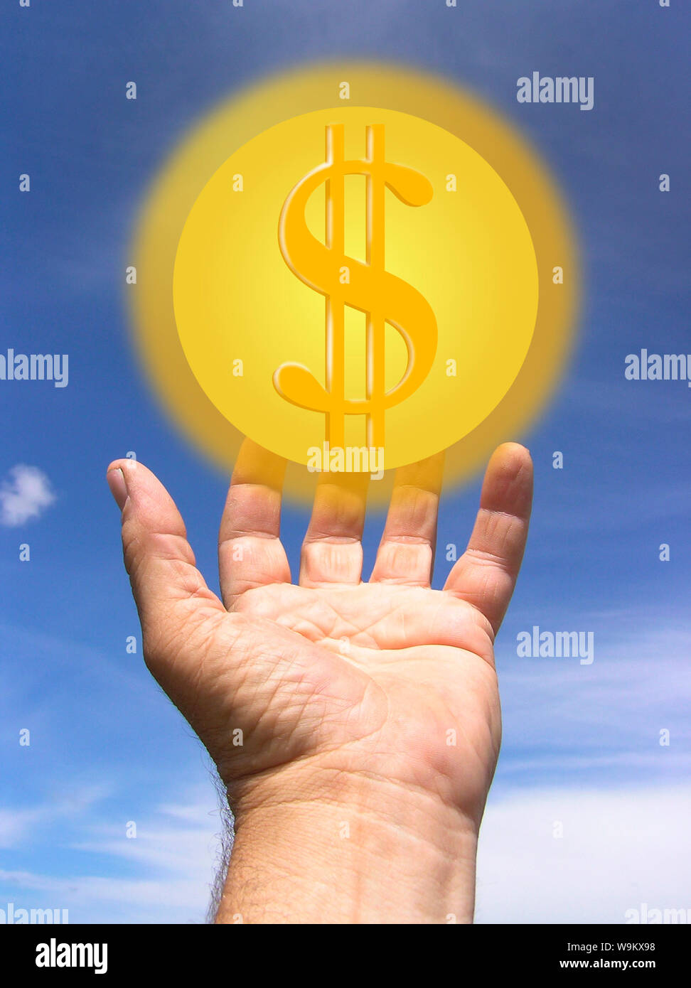 Hand Reaching out to a symbol of wealth Stock Photo - Alamy