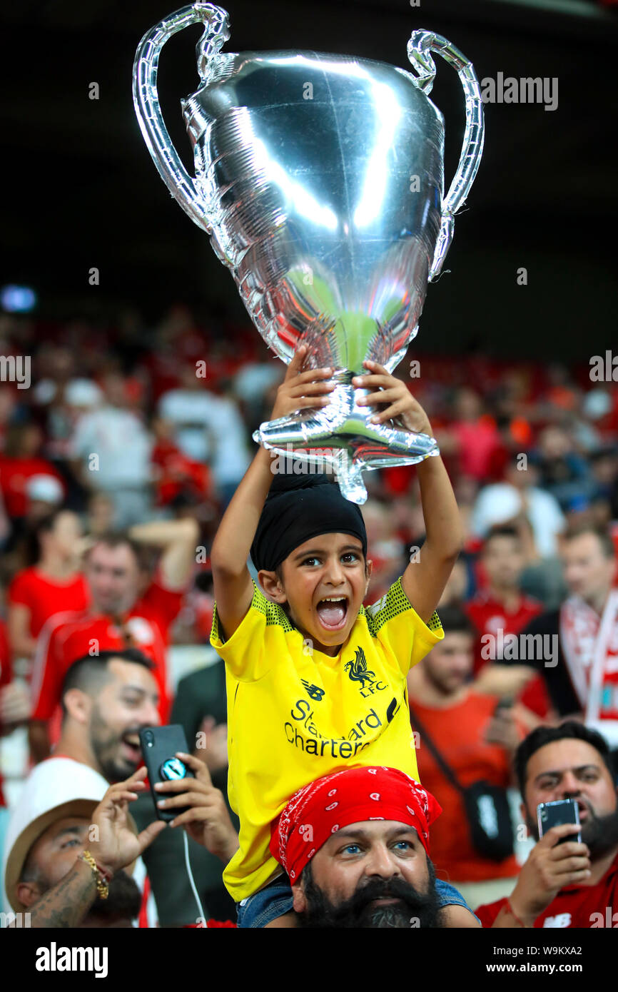 A young Liverpool fan in the stands during the UEFA Super Cup Final at ...