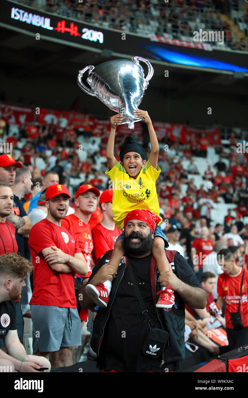 A young Liverpool fan in the stands during the UEFA Super Cup Final at ...