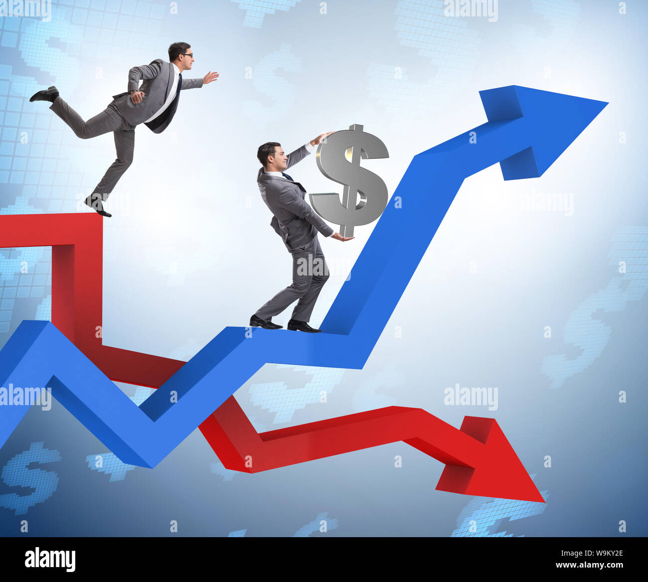 The businessman with charts of growth and decline Stock Photo - Alamy
