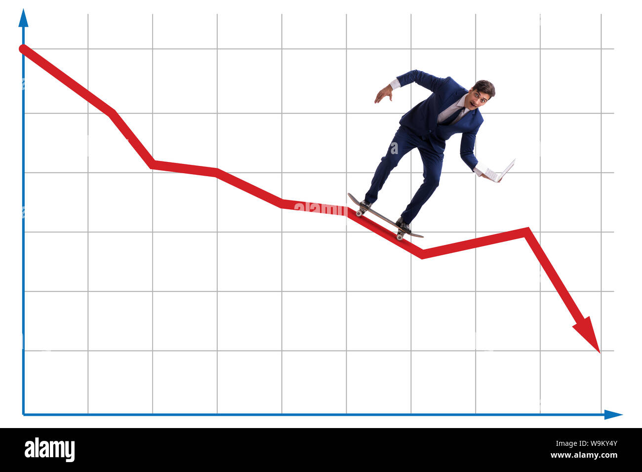 The businessman riding skateboard on financial graph Stock Photo - Alamy