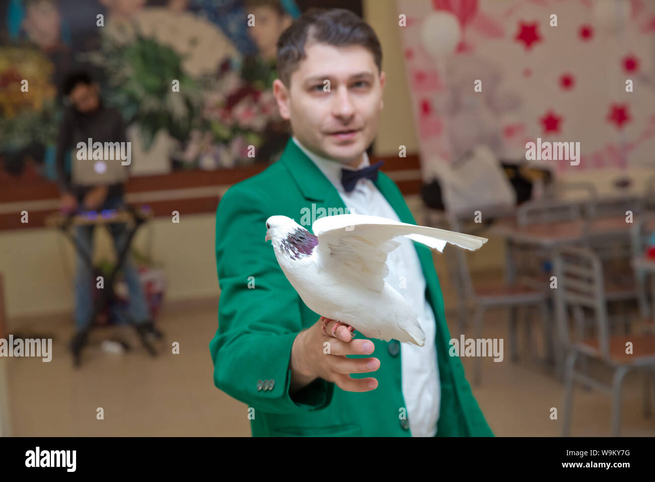Magician with dove, Juggler man, Funny person, Black magic, Illusion ...