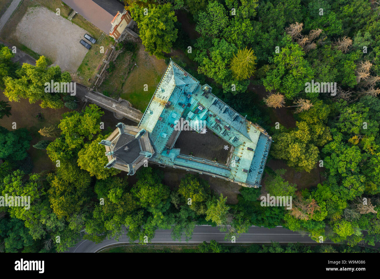 Aerial View of Old Castle in Green Wood Stock Photo - Alamy