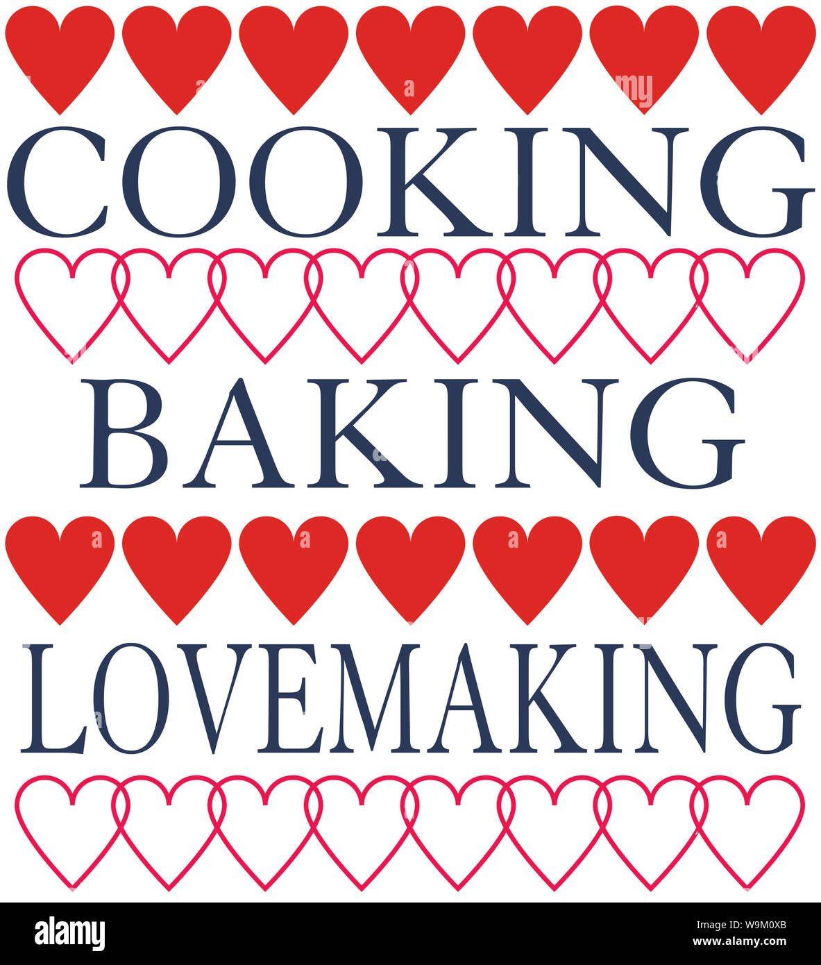 Illustration of hearts with words "Cooking Baking Lovemaking Stock ...