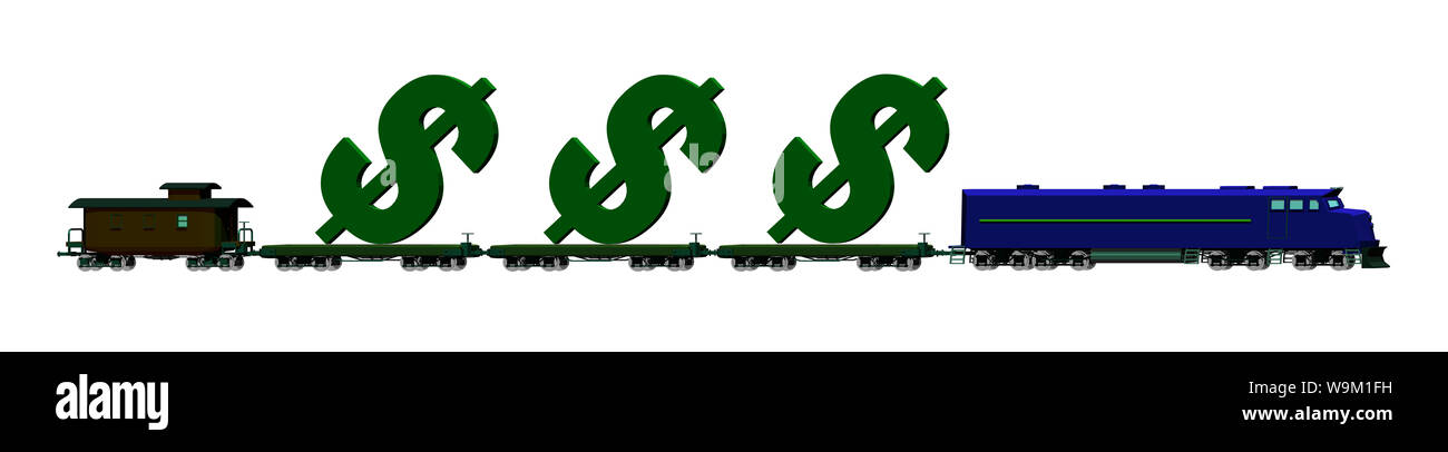 illustration of a train carring dollar signs on flatbed rail cars Stock ...