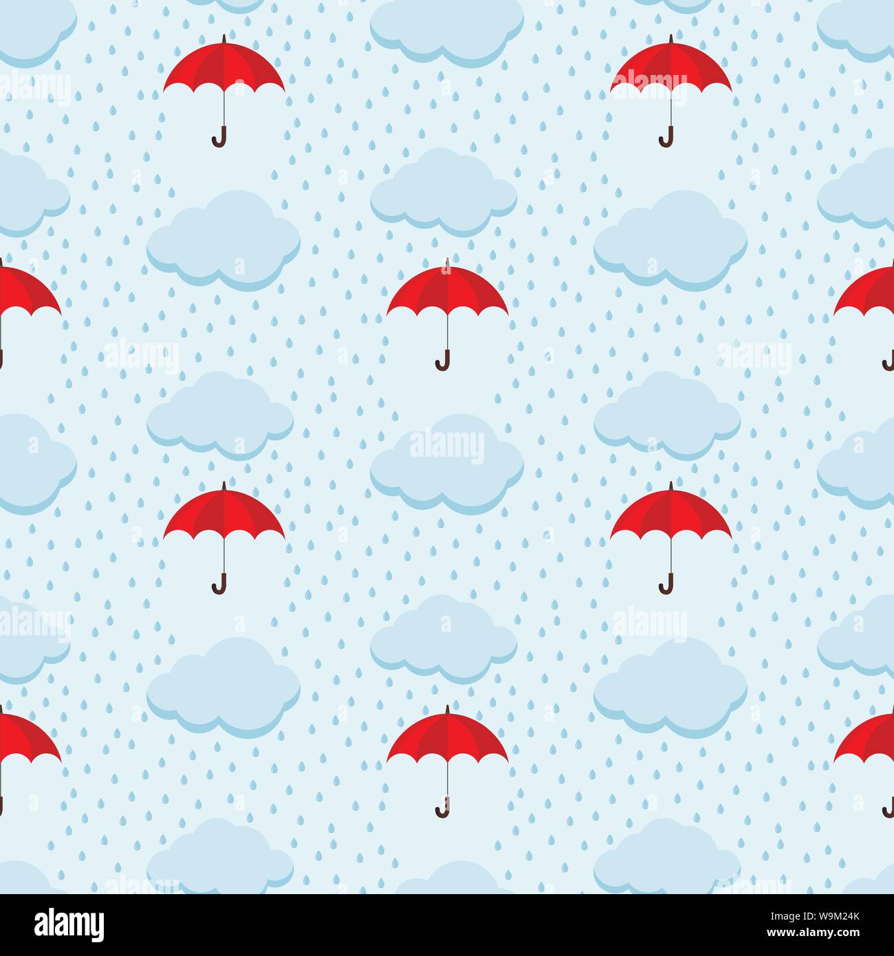 Summer rainy day sky cute vector seamless pattern with fluffy clouds ...