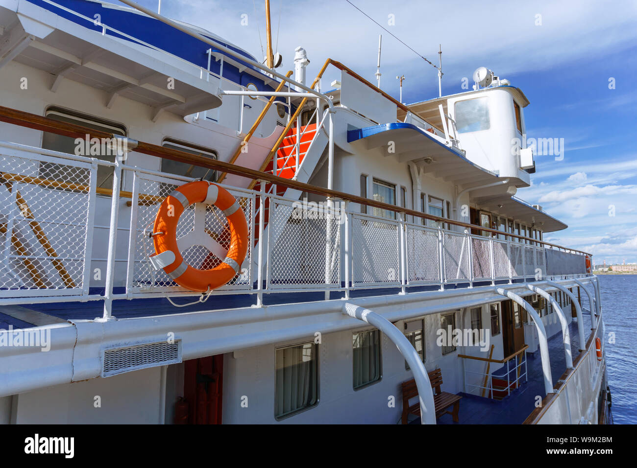 close up of vintage white river multi-deck ship Stock Photo - Alamy