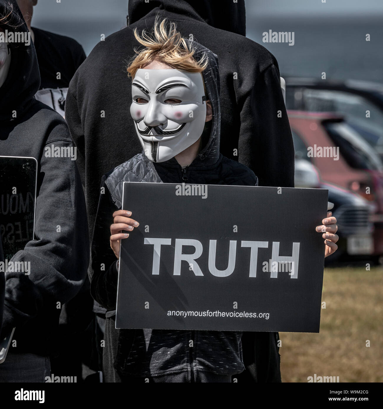 Anonymous for the Voiceless (AV) demonstrators, an animal rights ...