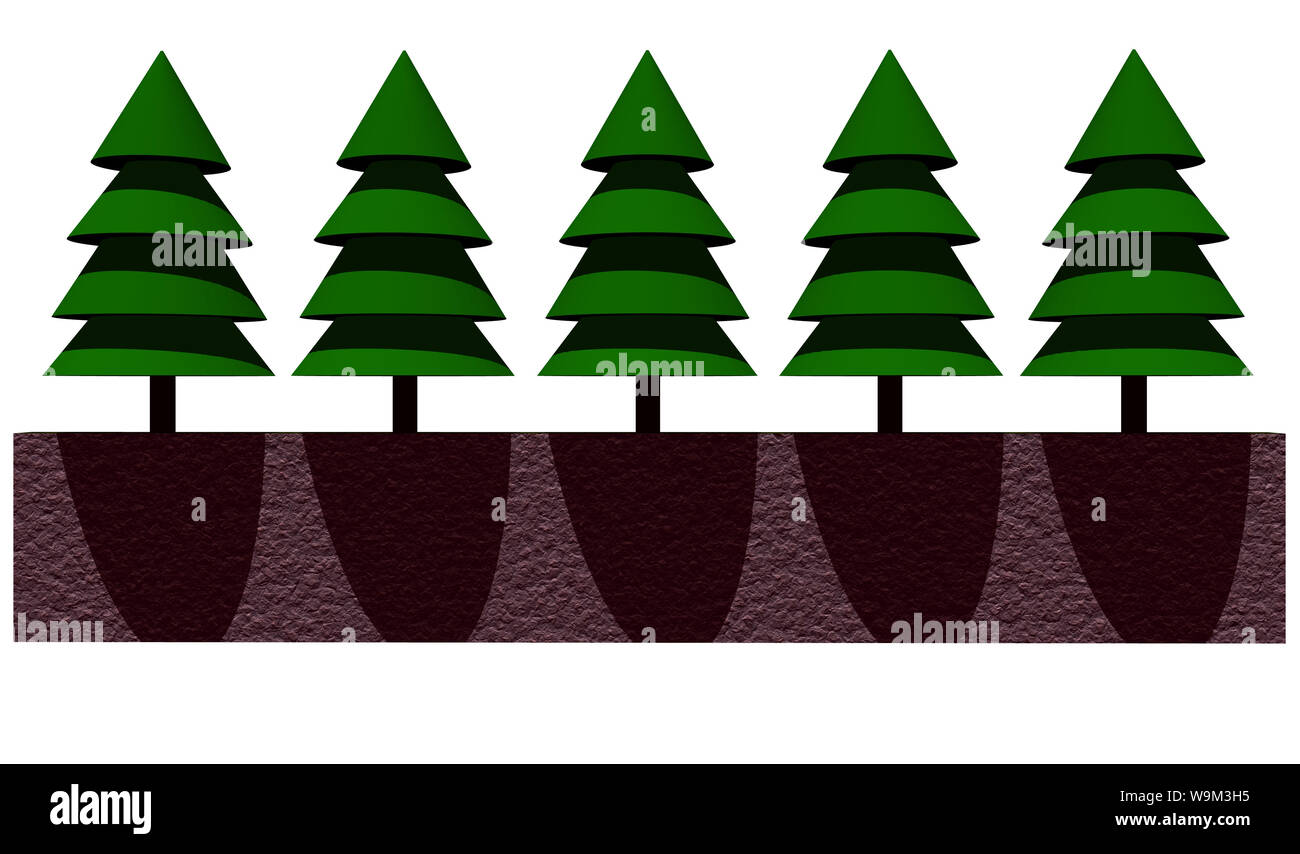 Illustration of group of trees in a line Stock Photo - Alamy
