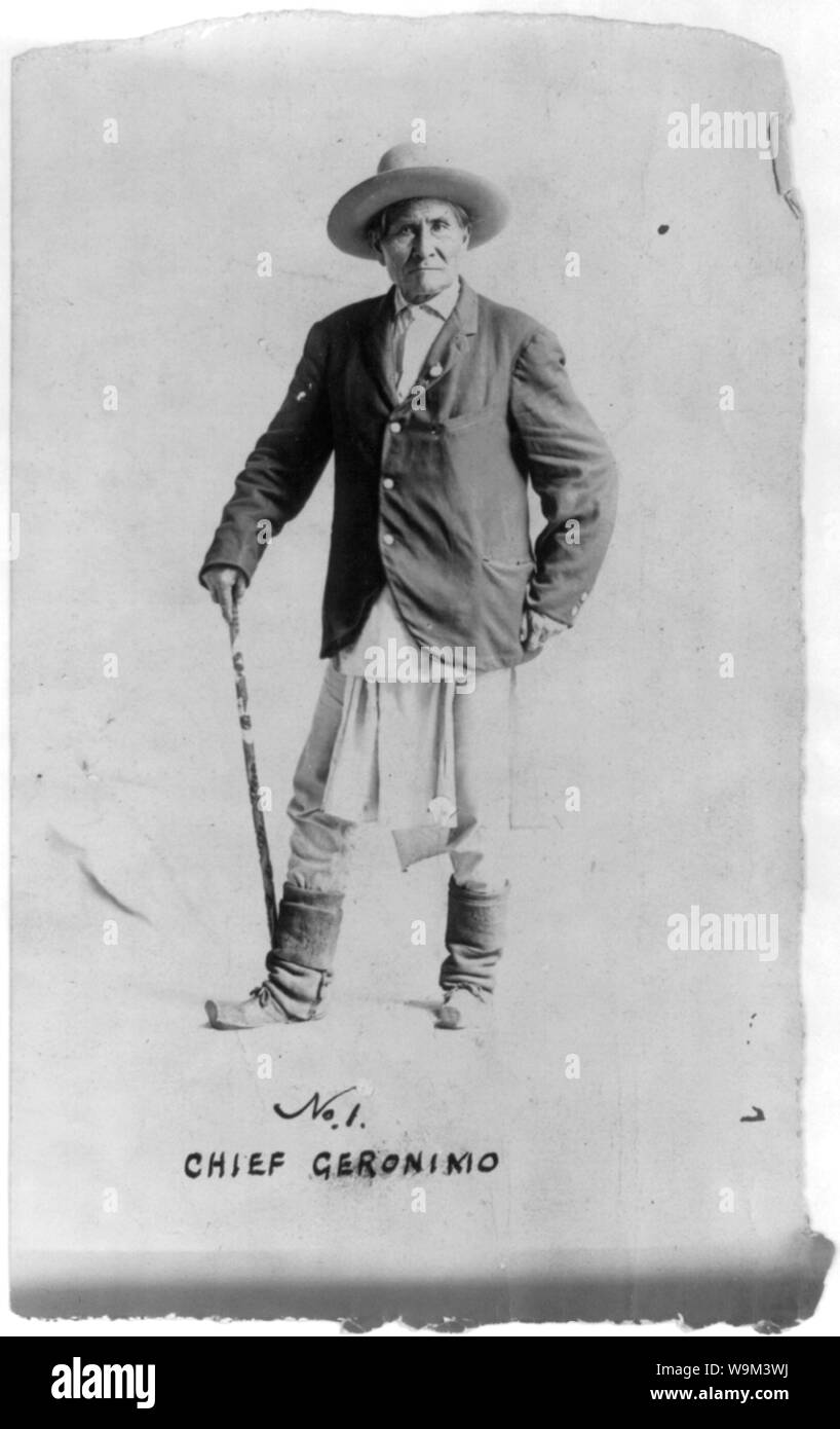 Apache Chief Geronimo, 1829-1909, full-length portrait, standing with ...