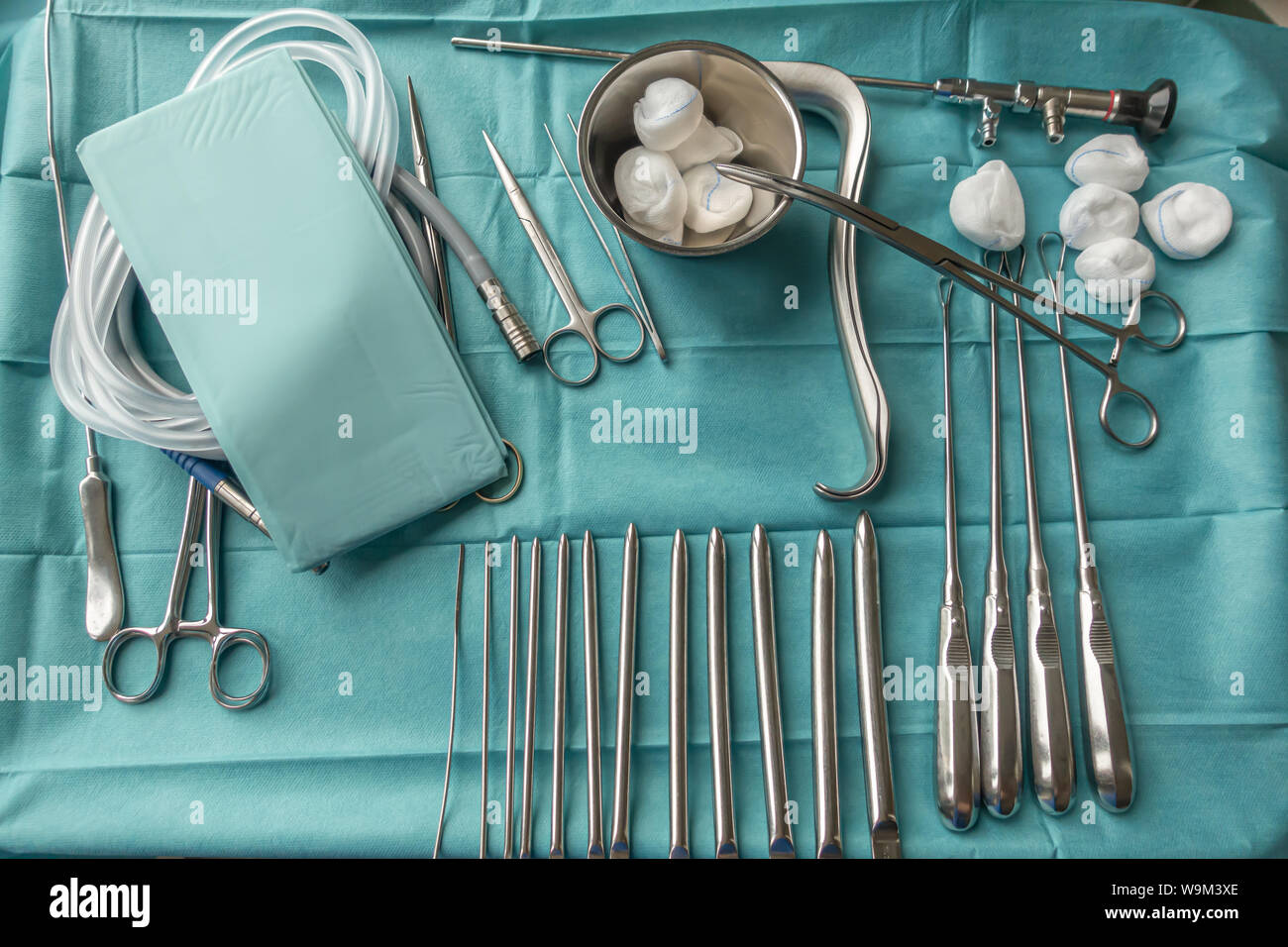 an Instrument table with instruments is prepared for a gynaecological ...