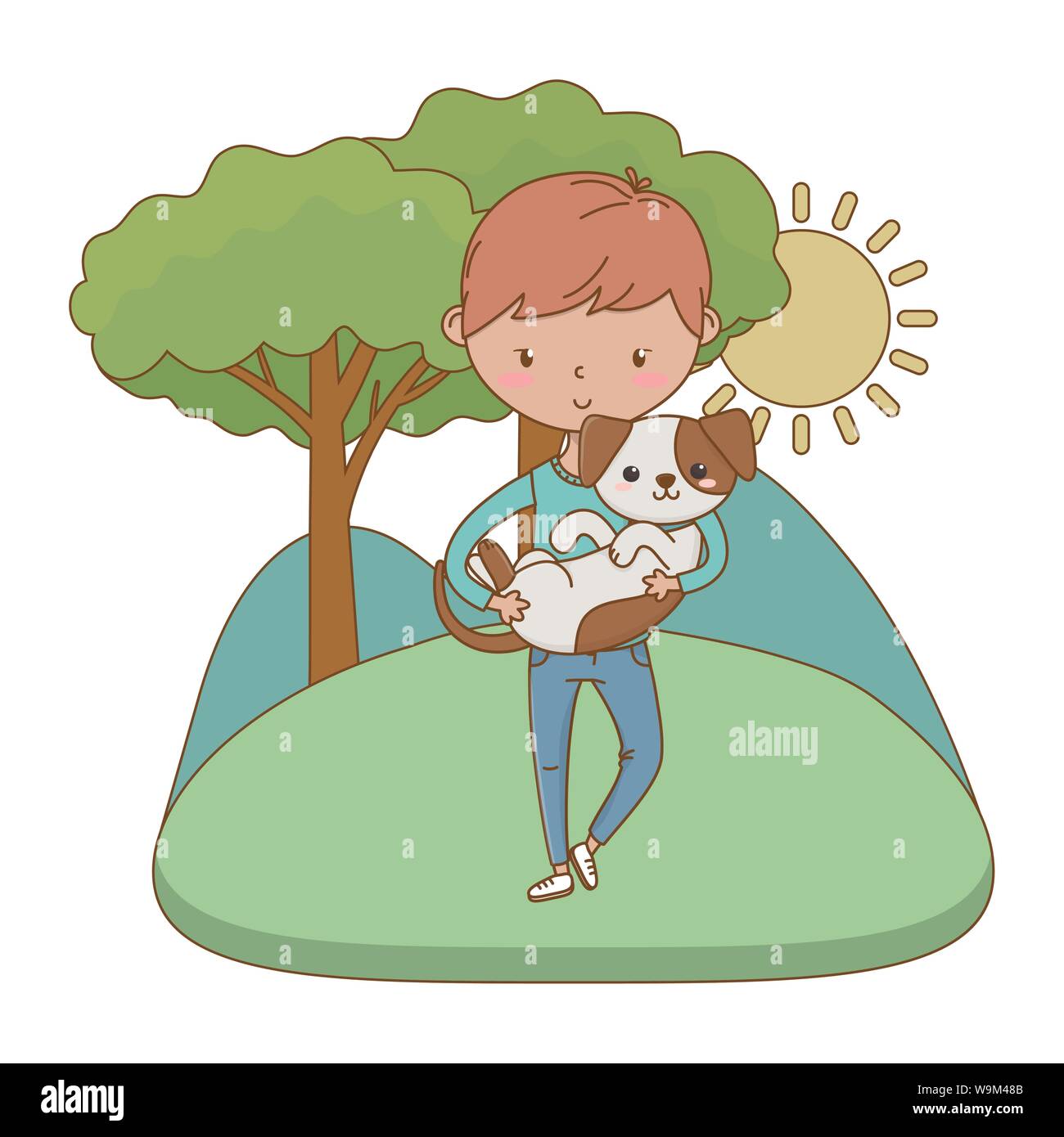 Boy with dog cartoon design, Mascot pet animal nature cute and puppy ...