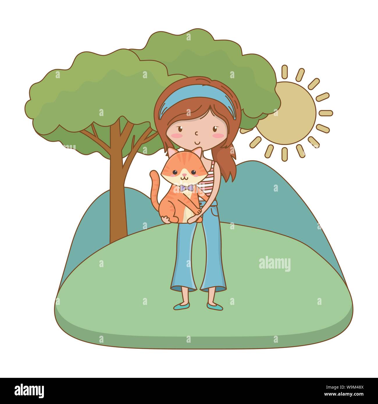 Girl with cat cartoon design, Mascot pet animal domestic cute life ...