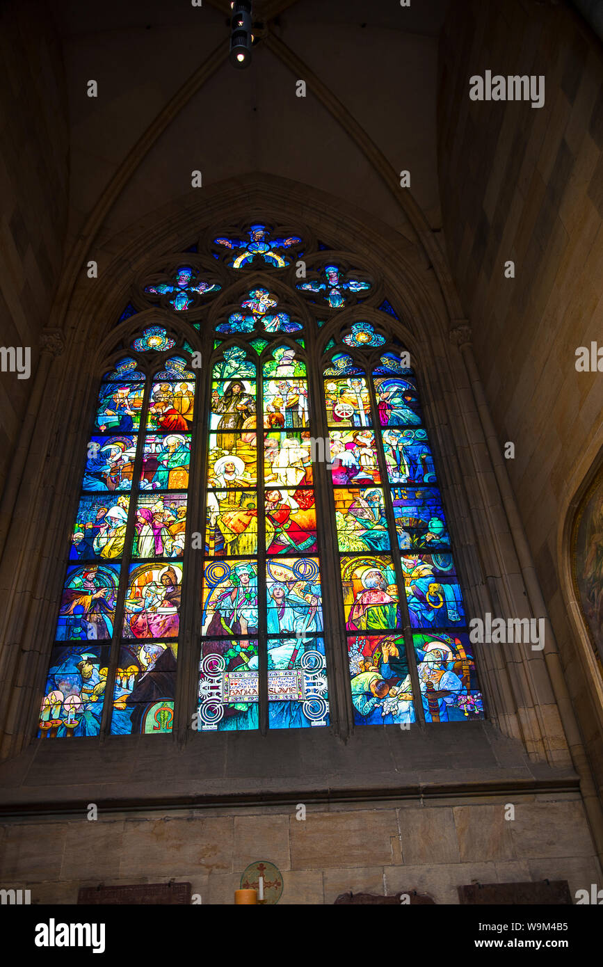 The beautiful Stained glass windows of the Cathedral of St Vitus in ...