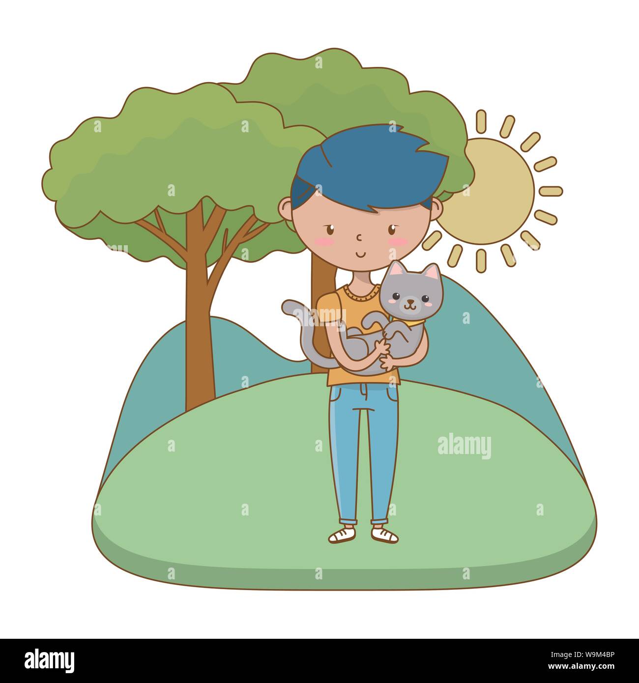Boy with cat cartoon design, Mascot pet animal domestic cute life ...