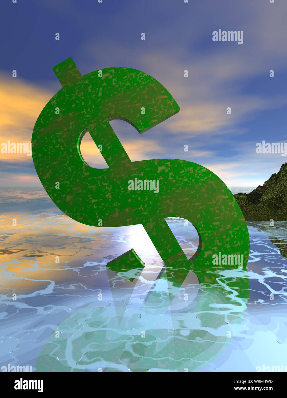 Illustration of Dollar sign sinking in ocean Stock Photo - Alamy
