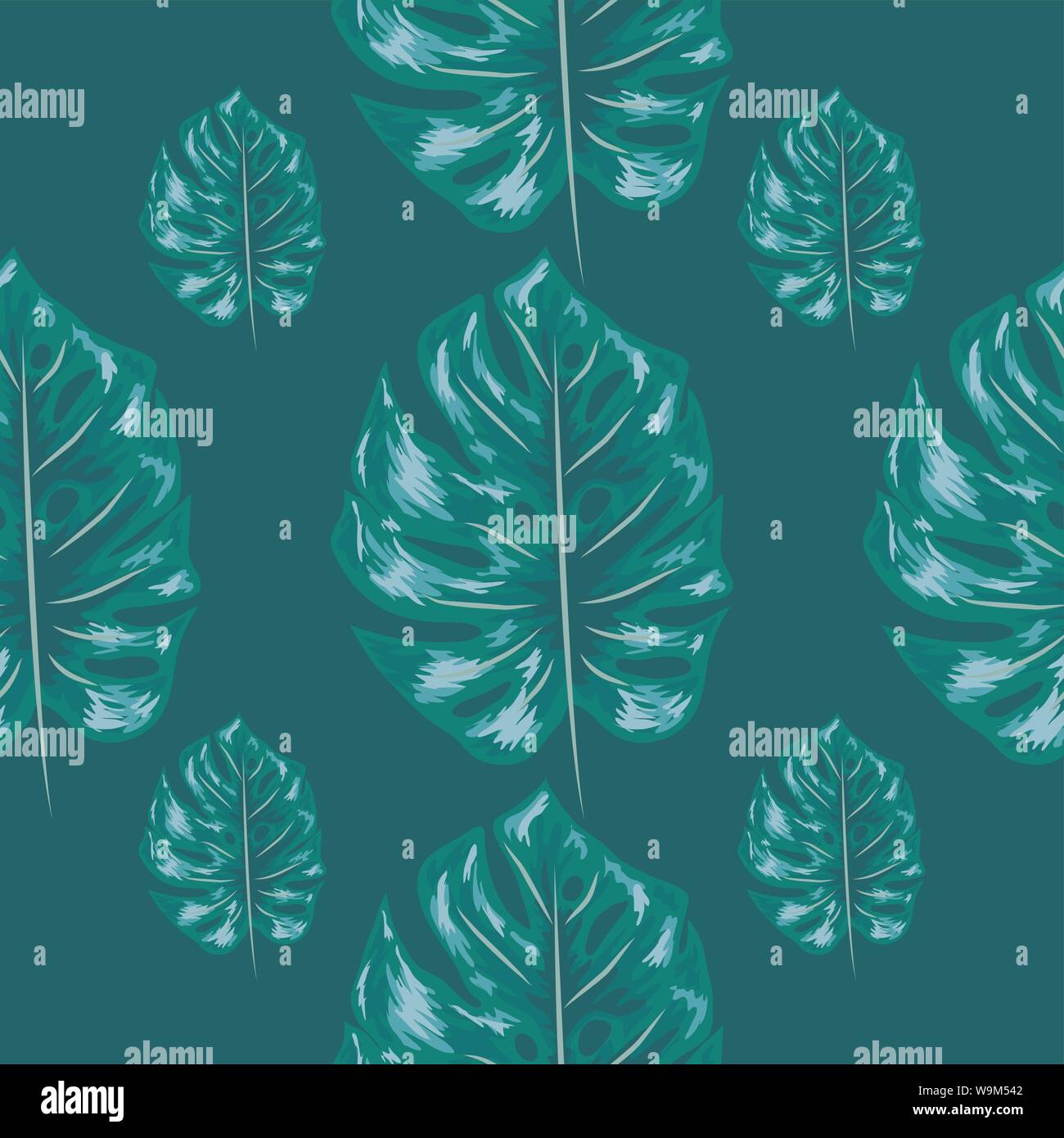 Tropical leaf design featuring blue Monstera plant leaves. Seamless ...