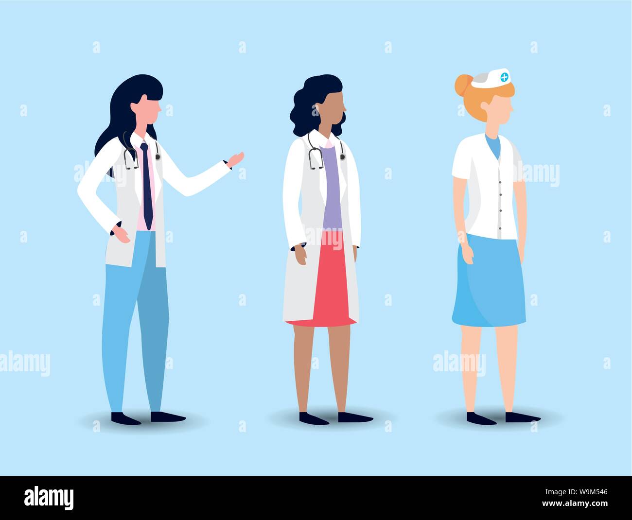 set professional woman doctors and nurse vector illustration Stock ...