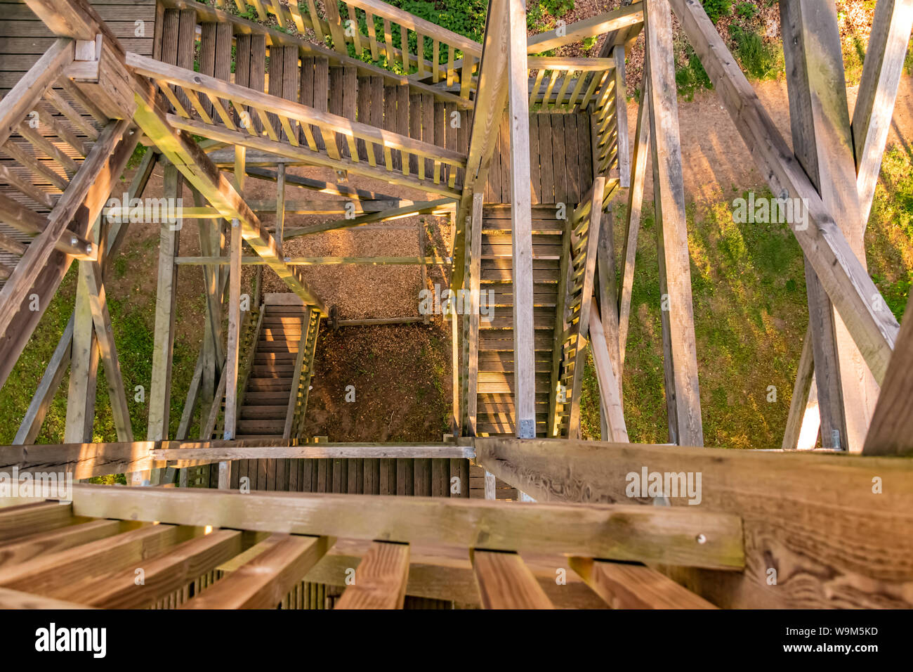 View from the top into the inward of a wooden lookout tower Stock Photo ...
