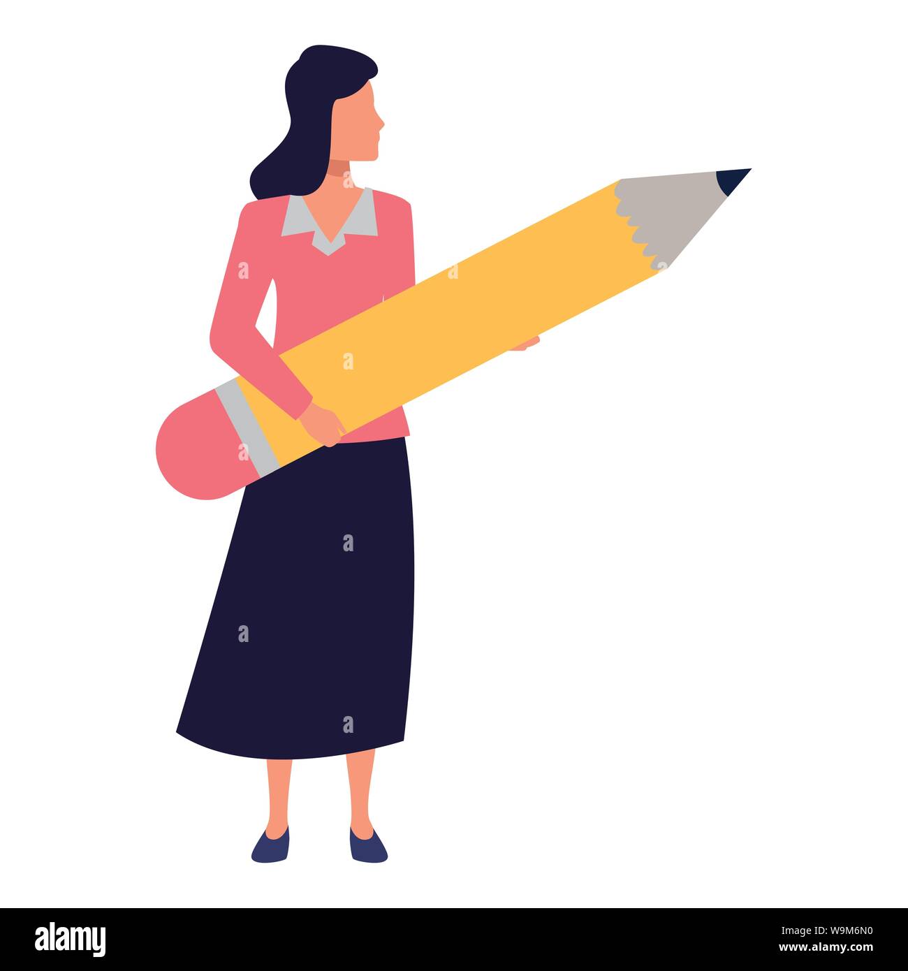 Executive businesswoman holding big pencil Stock Vector Image & Art - Alamy