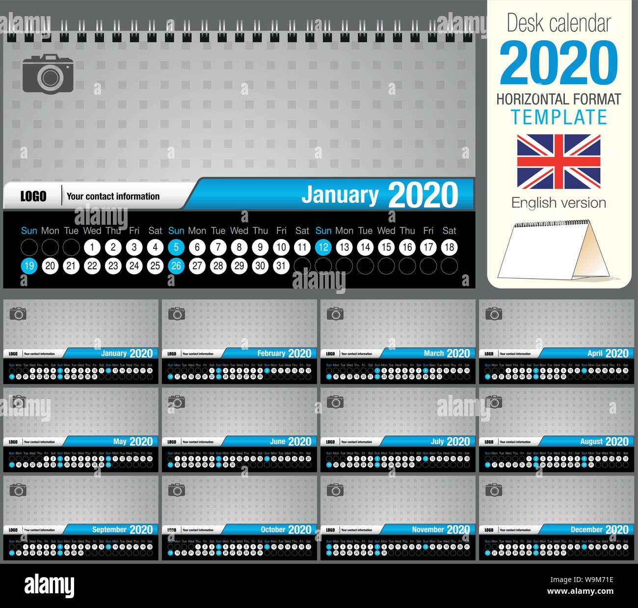 Useful desk triangle calendar 2020 template, with space to place a ...