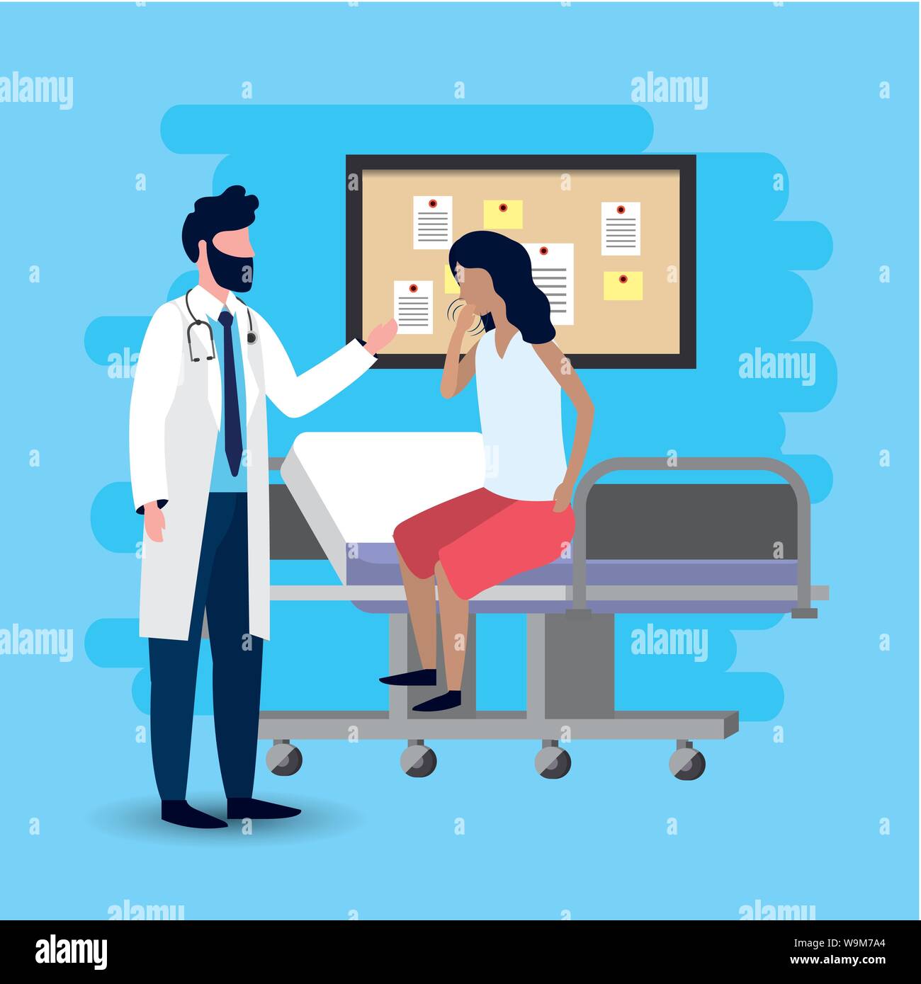 man doctors with sick patient diagnosis vector illustration Stock ...