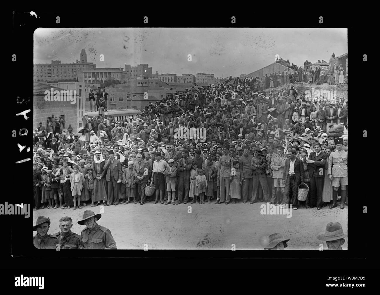 Arab recruits on parade in Jerusalem. Crowd of spectators. Arab ...