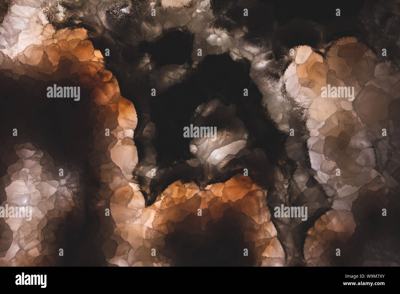 Variety of structure and texture of mineral stone, backlit background ...