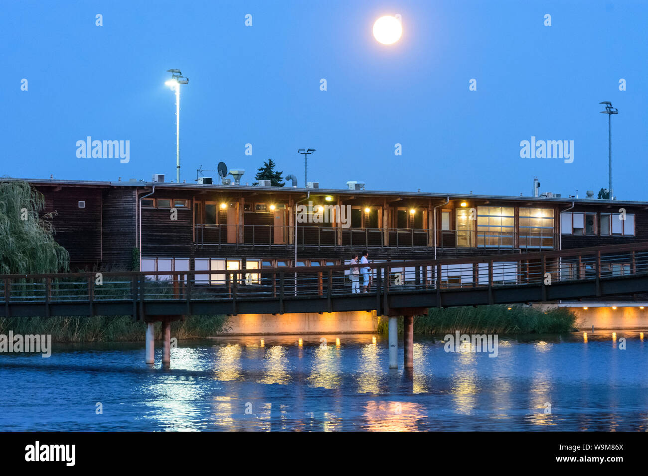 Wien, Vienna: oxbow lake Alte Donau (Old Danube), bridge Polizeisteg ...