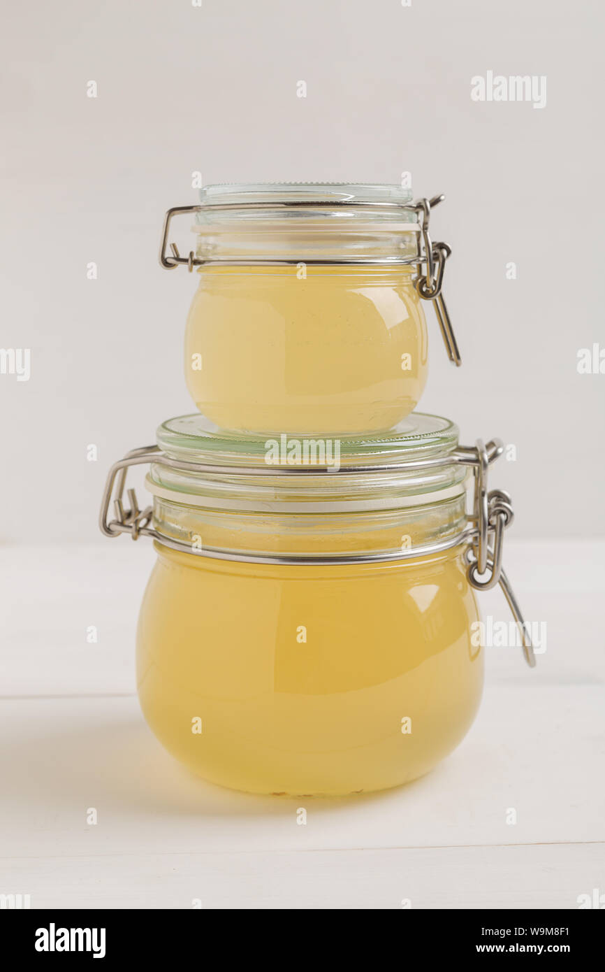Homemade Bone broth in a glass jars Stock Photo - Alamy