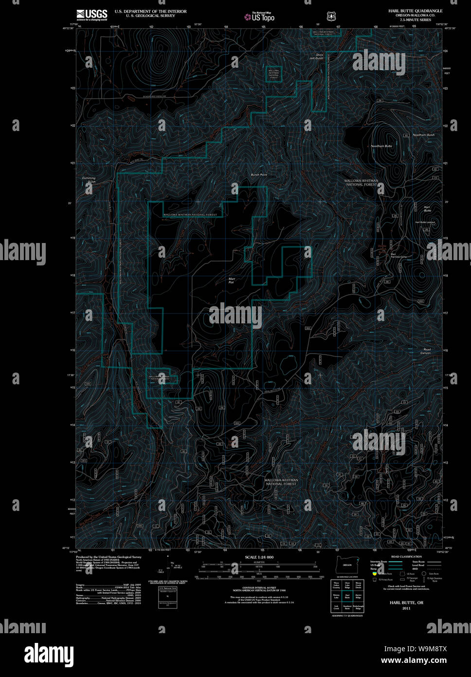 USGS Topo Map Oregon Harl Butte 20110809 TM Inverted Restoration Stock ...