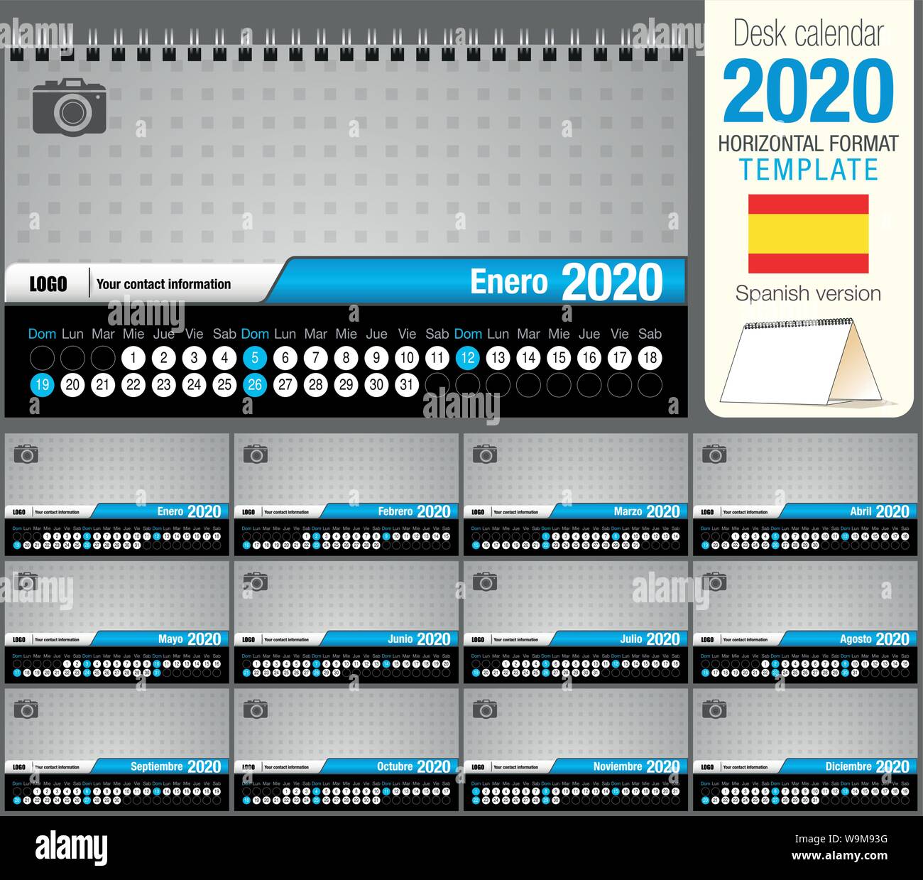 Useful desk triangle calendar 2020 template, with space to place a ...